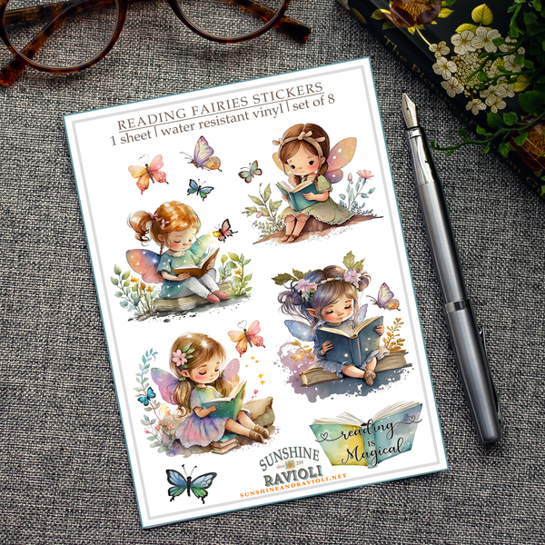 Reading Fairies Sticker Sheet - Sunshine and Ravioli