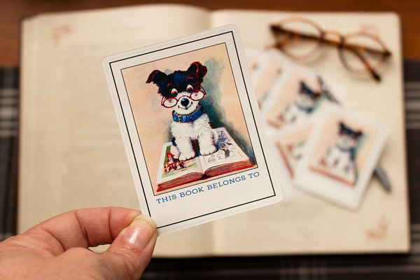 Bookplate Stickers- Reading Puppy - Sunshine and Ravioli